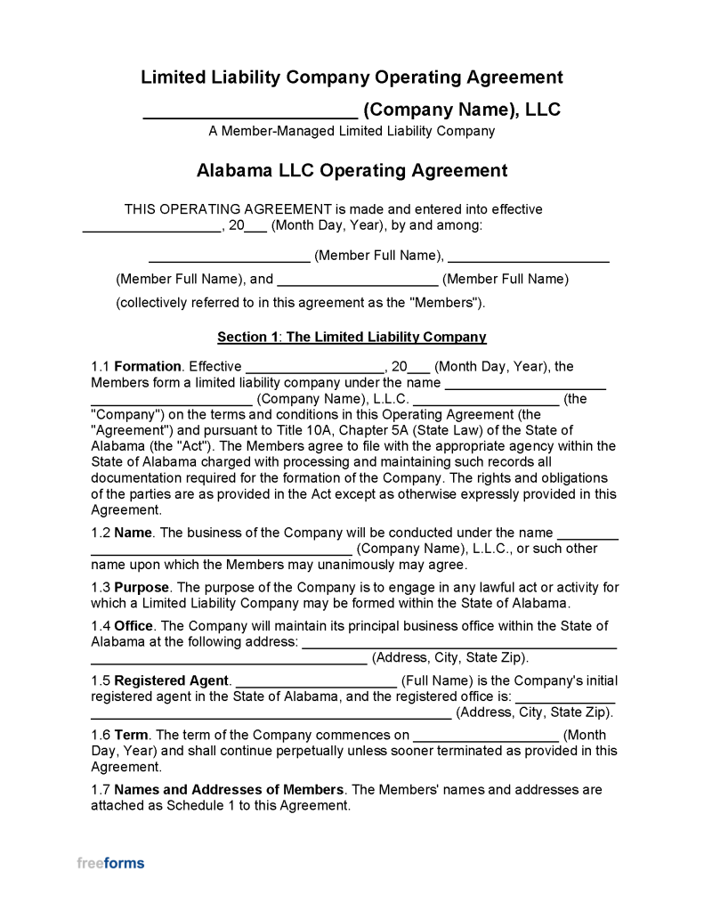 Free Alabama Multi-Member LLC Operating Agreement Templates (5 ...