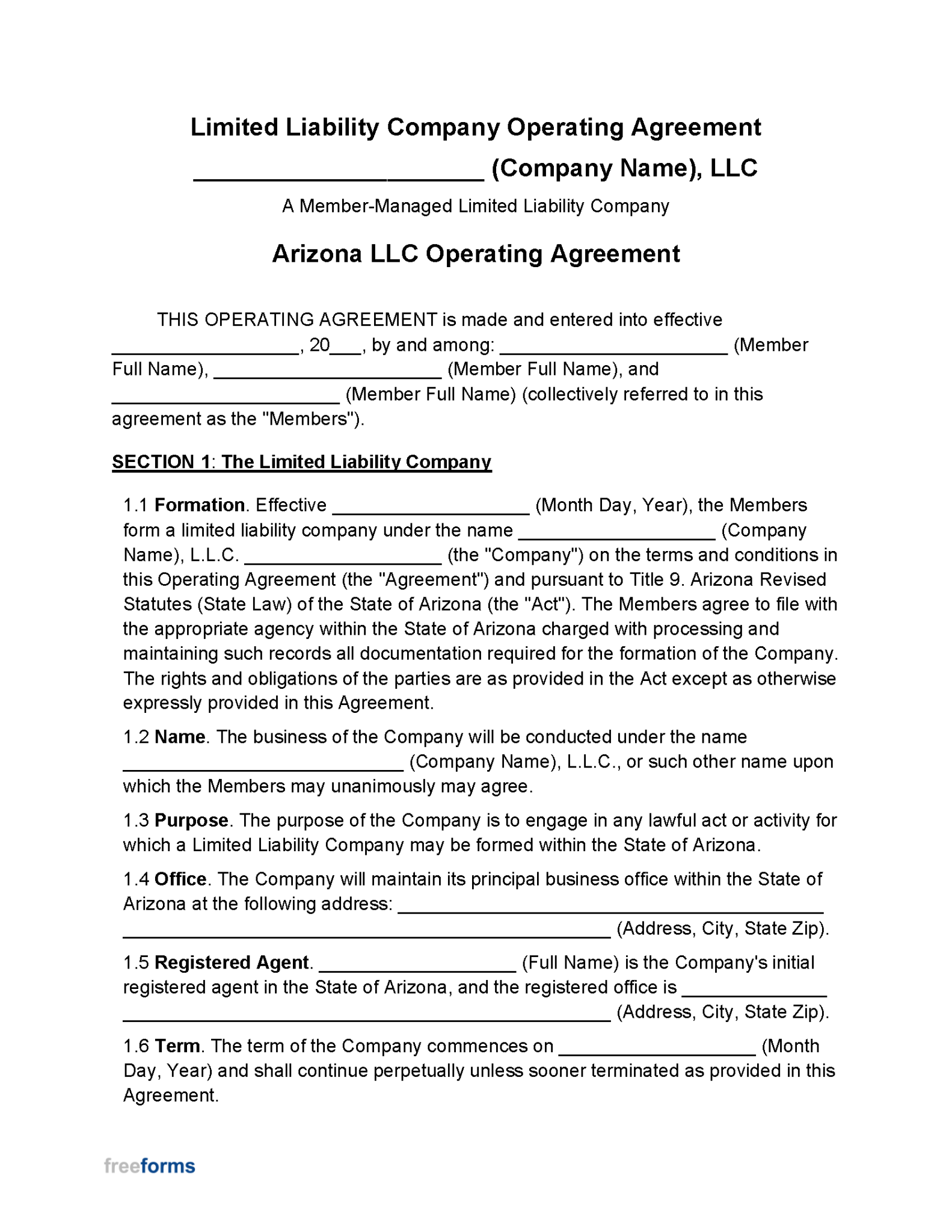 Free Arizona Multi-Member LLC Operating Agreement Templates (5 ... Free Arizona Multi-Member LLC Operating Agreement Templates (5 ...