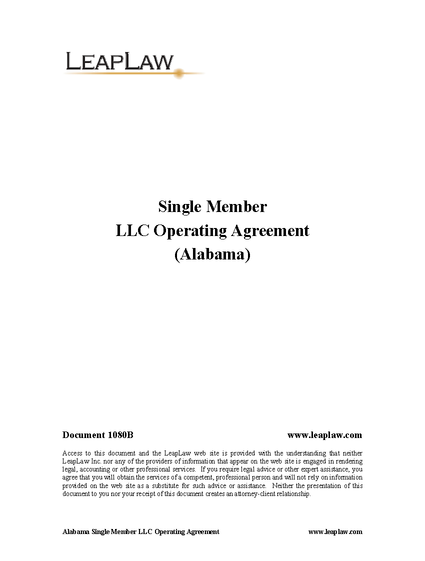 Free Alabama Single-Member LLC Operating Agreement Template - Secretary ...