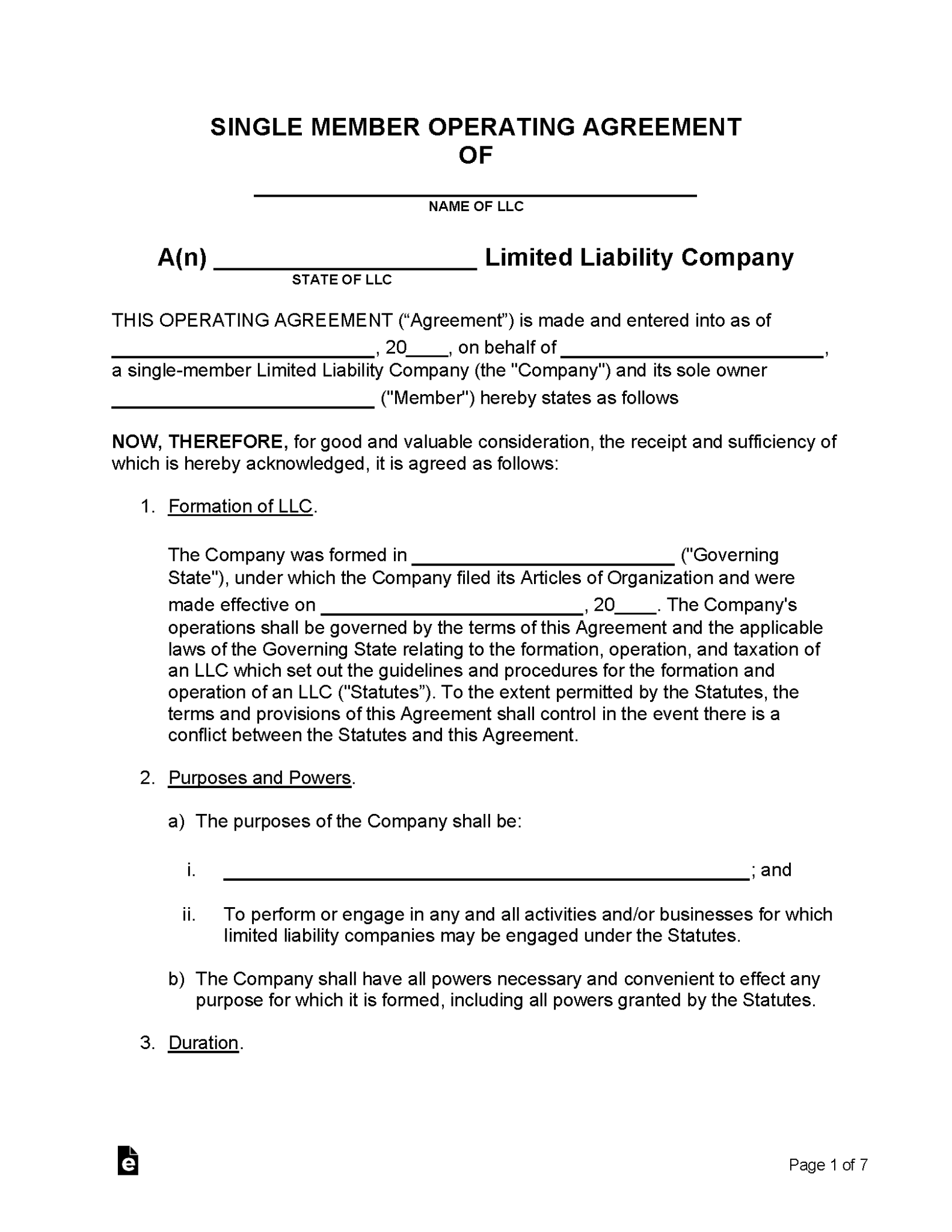 Free LLC Operating Agreement Templates (2) - Secretary of State | PDF ...