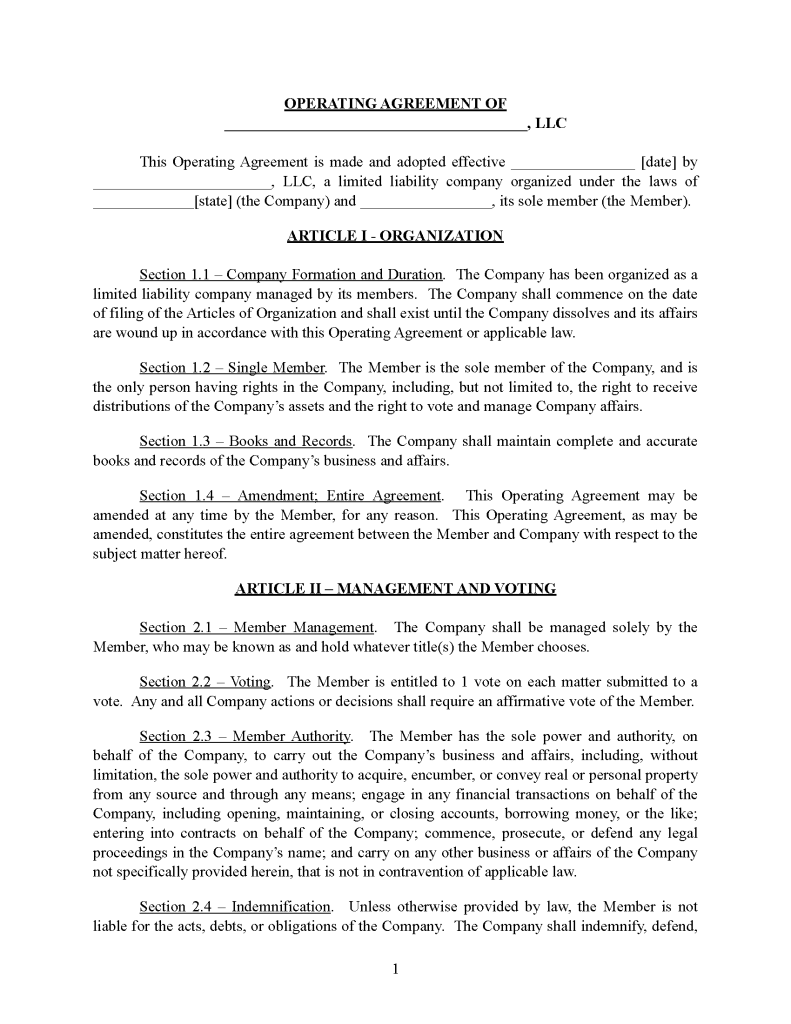 Free Arkansas Single Member LLC Operating Agreement Template ...