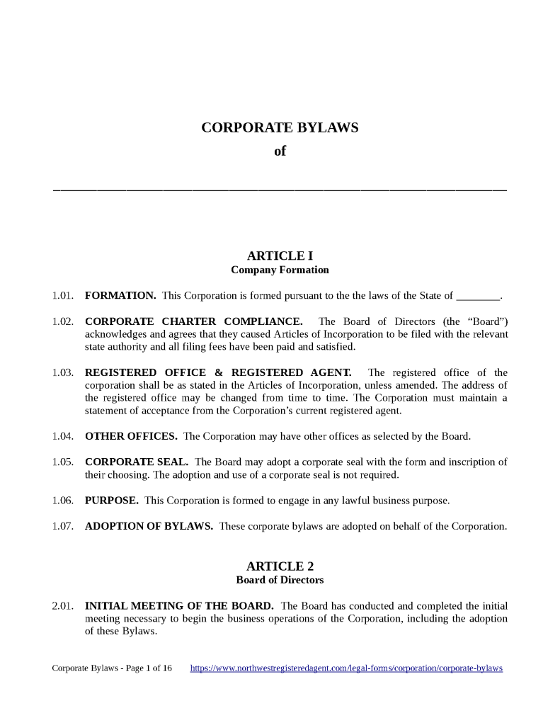 Free Corporate Bylaws Templates (3) - Secretary of State | PDF | WORD