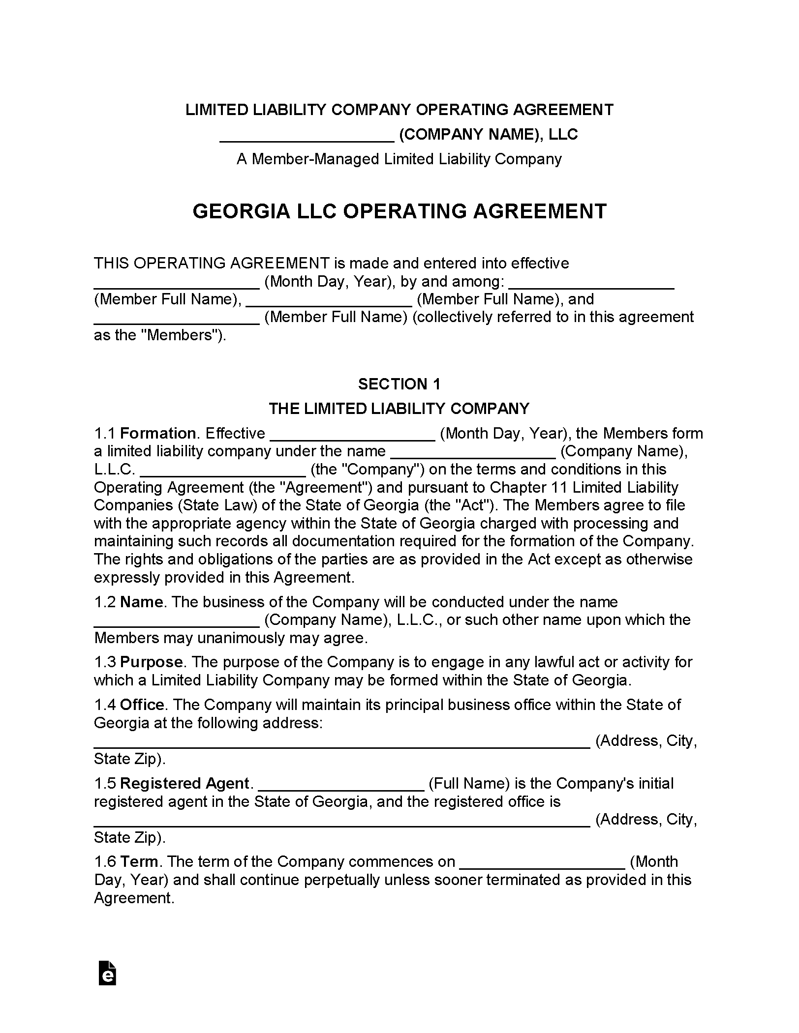 Free Georgia Multi-Member LLC Operating Agreement Templates (5 ...