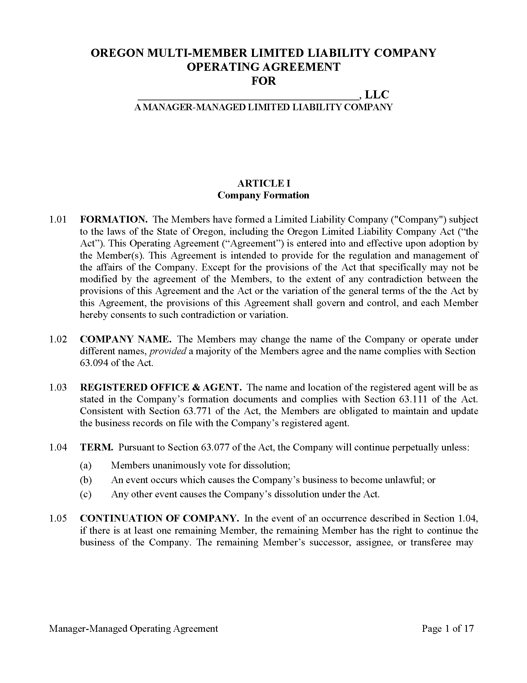 Free Oregon Multi-Member LLC Operating Agreement Templates (5 ...