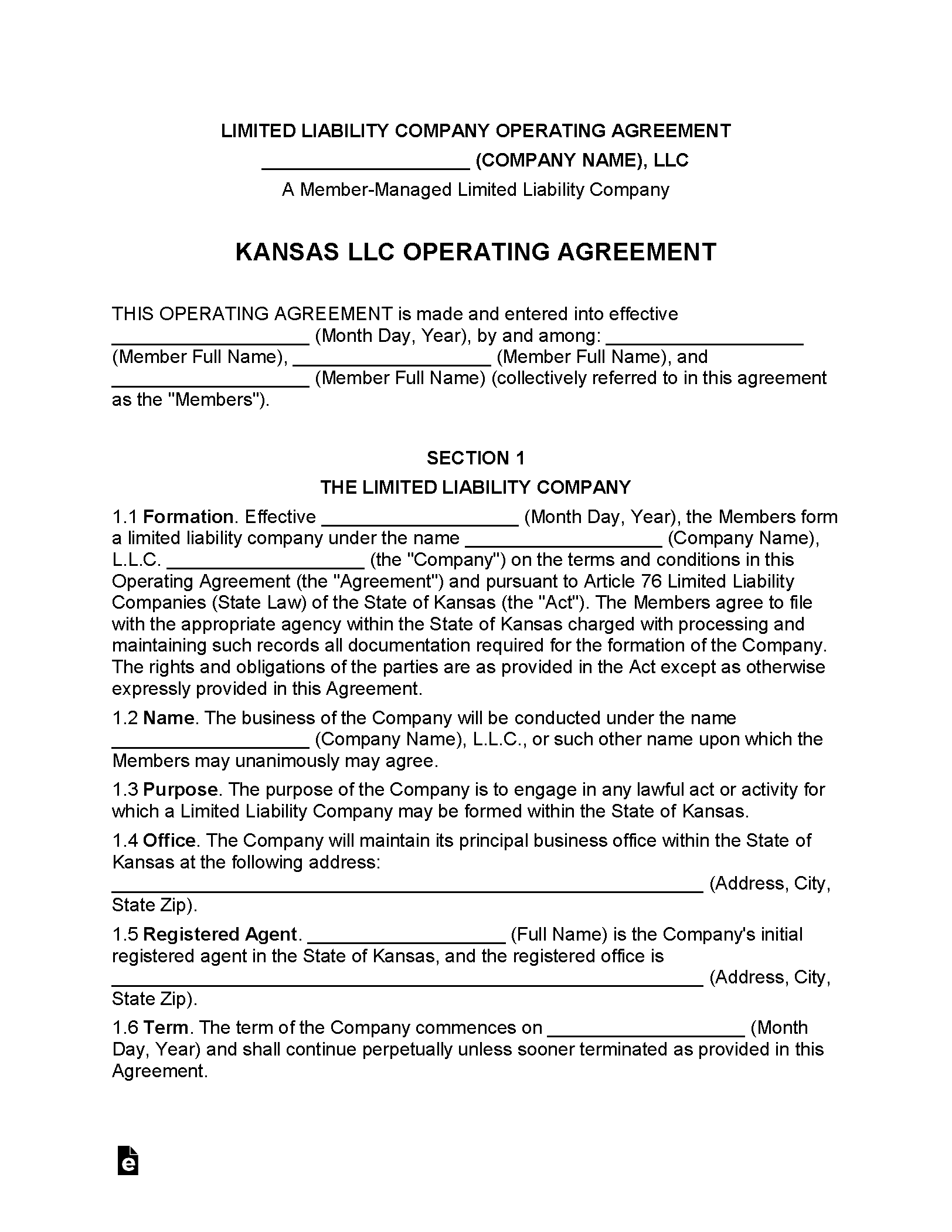Free Kansas Multi-Member LLC Operating Agreement Templates (5 ...