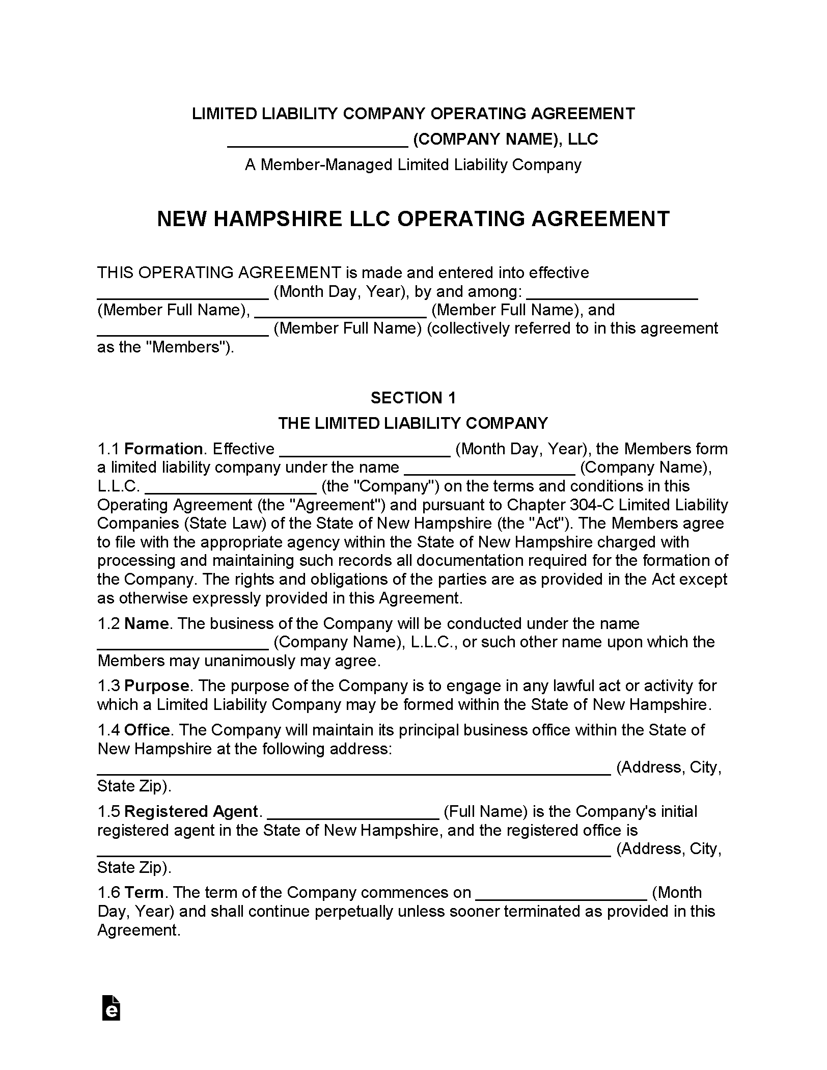 Free New Hampshire Multi-Member LLC Operating Agreements (5 ...