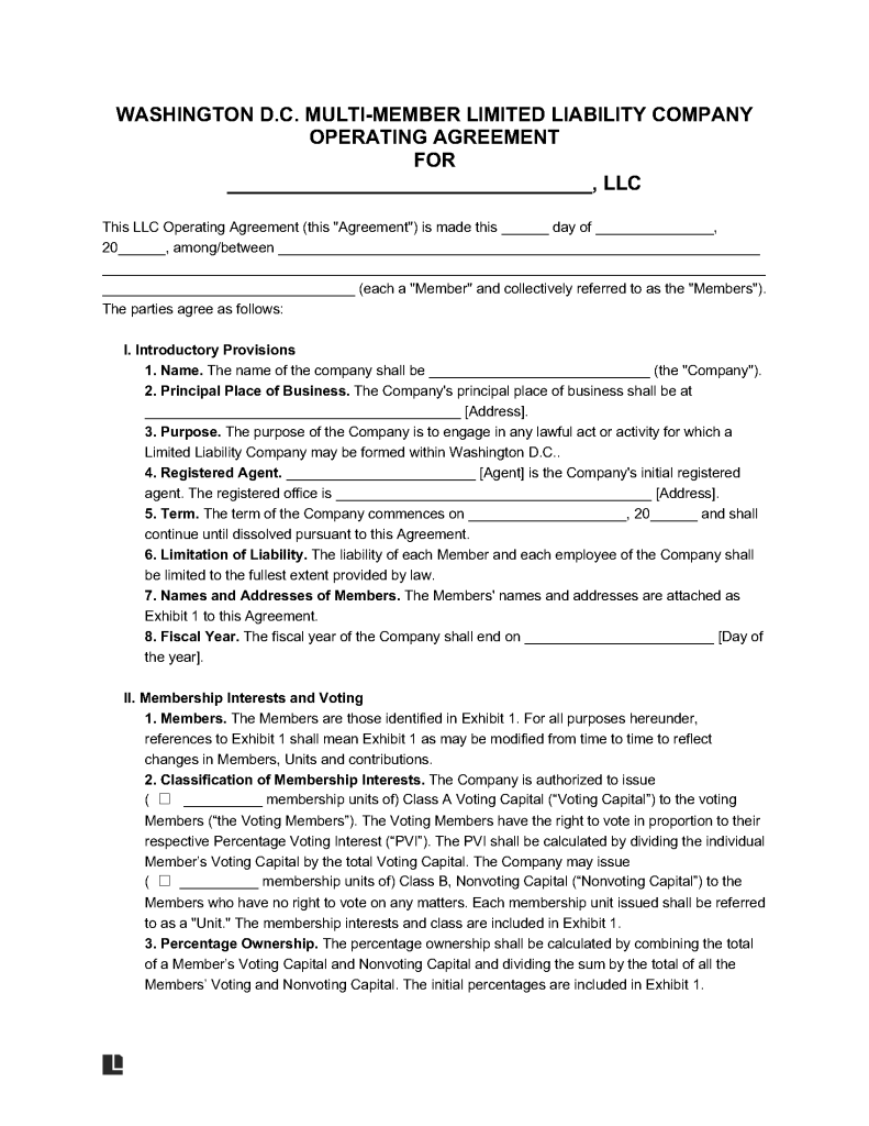 Free Washington D.C. Multi-Member LLC Operating Agreement Templates (5 ...