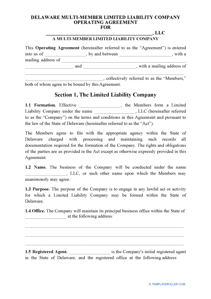 Free Delaware Multi-Member LLC Operating Agreement Templates (5 ...