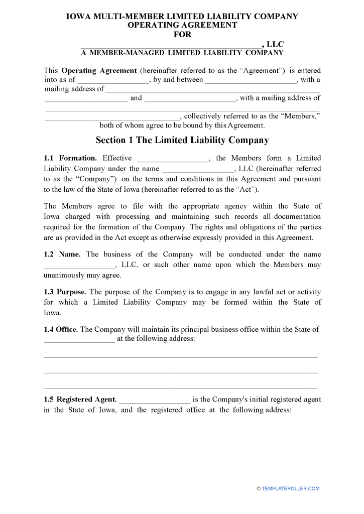 Free Iowa Multi-Member LLC Operating Agreement Templates (5 ...