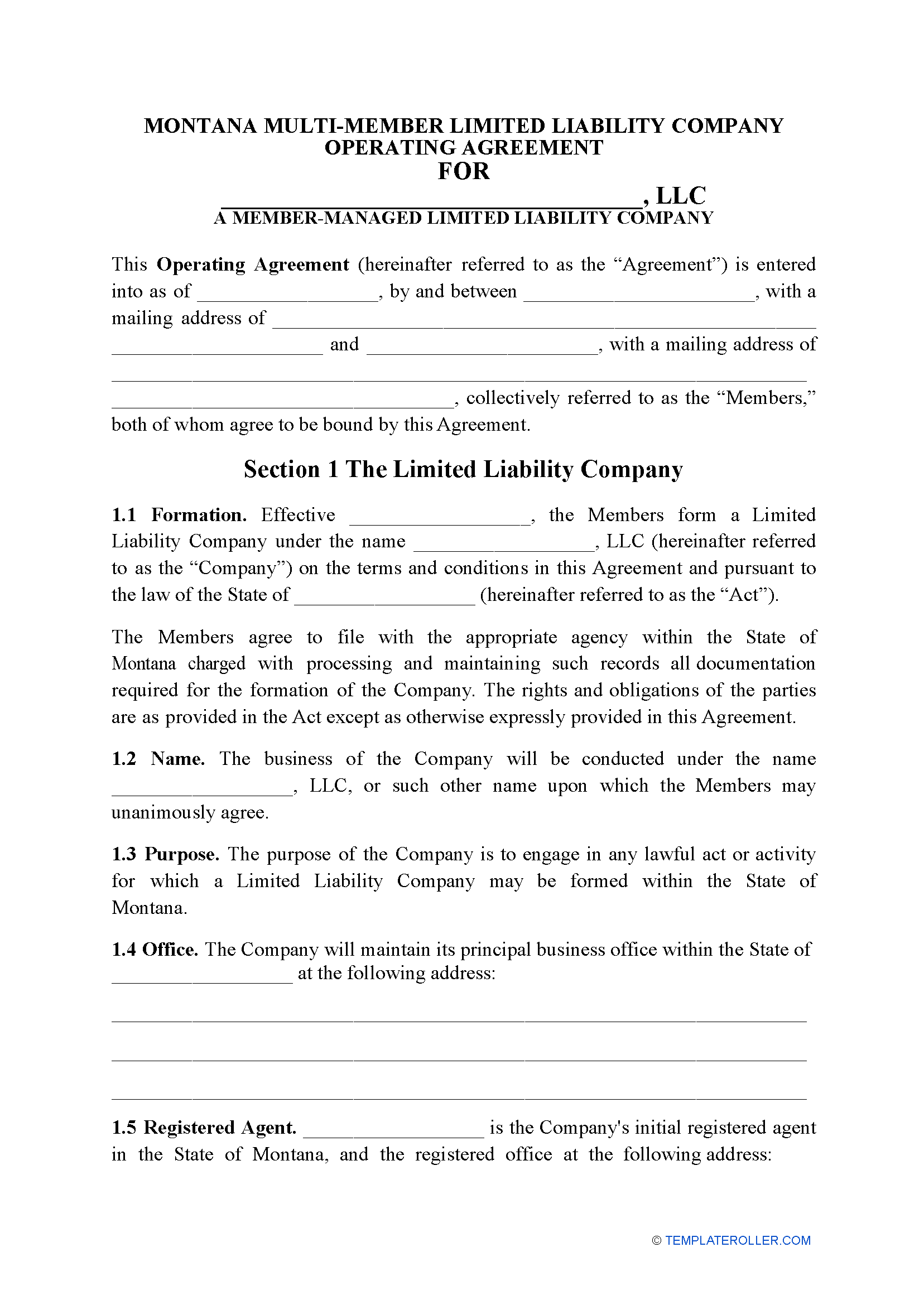 Free Montana Multi-Member LLC Operating Agreement Templates (5 ...