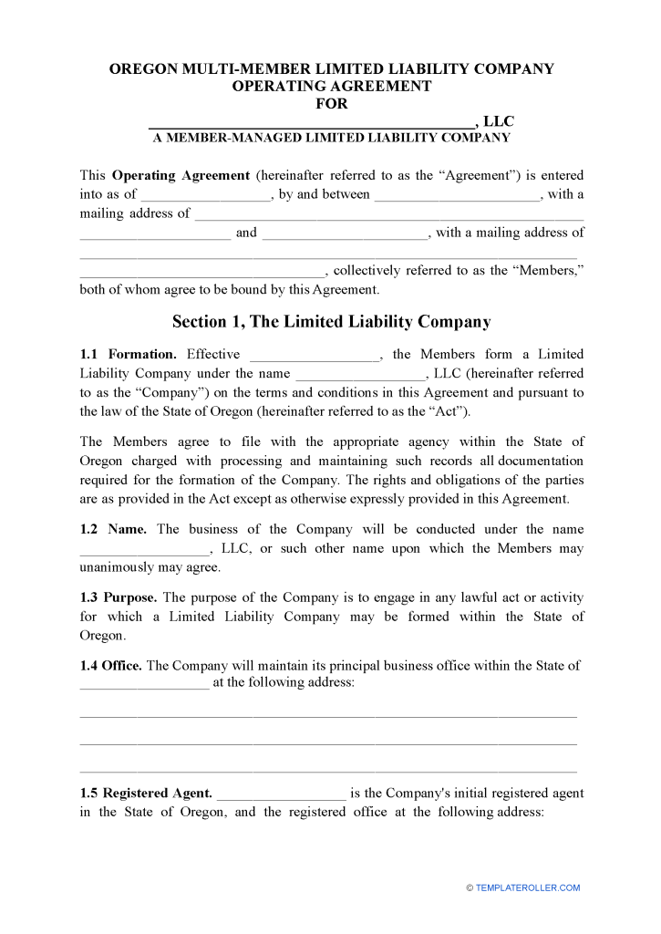 Free Oregon Multi-Member LLC Operating Agreement Templates (5 ...