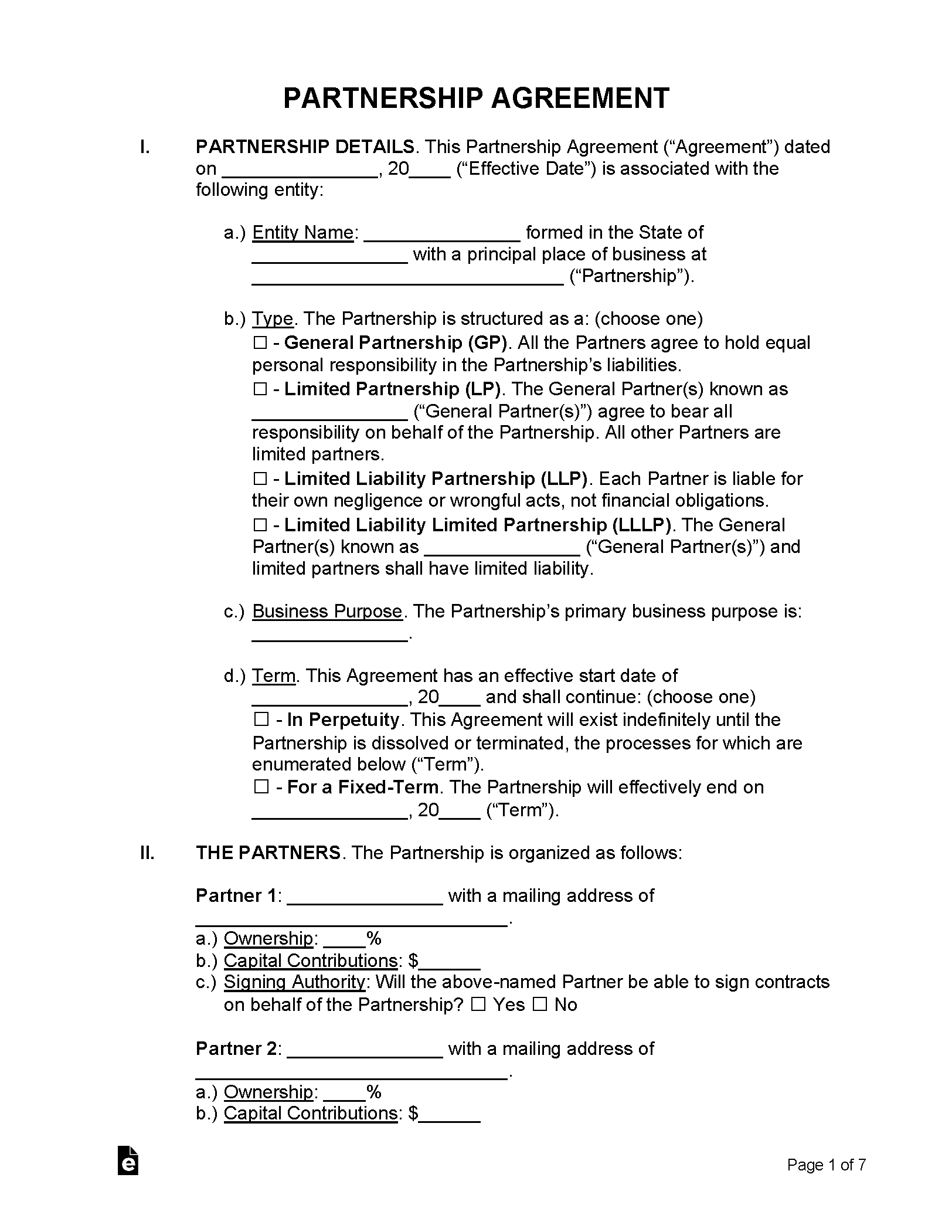 Free Partnership Agreement Templates (5) - Secretary of State | PDF | WORD